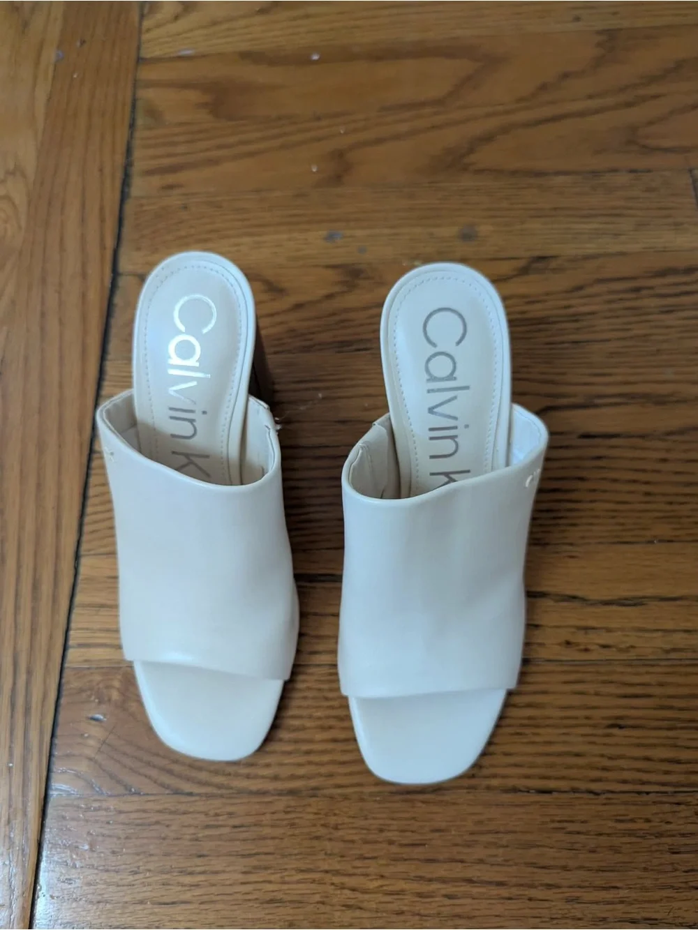 Calvin Klein | Shoes | Calvin Klein Cream Open Squaretoe Slide Mules ...